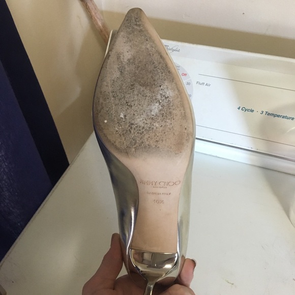 Jimmy Choo | Shoes | Jimmy Choo Silver Metallic Leather Romy Pumpd ...